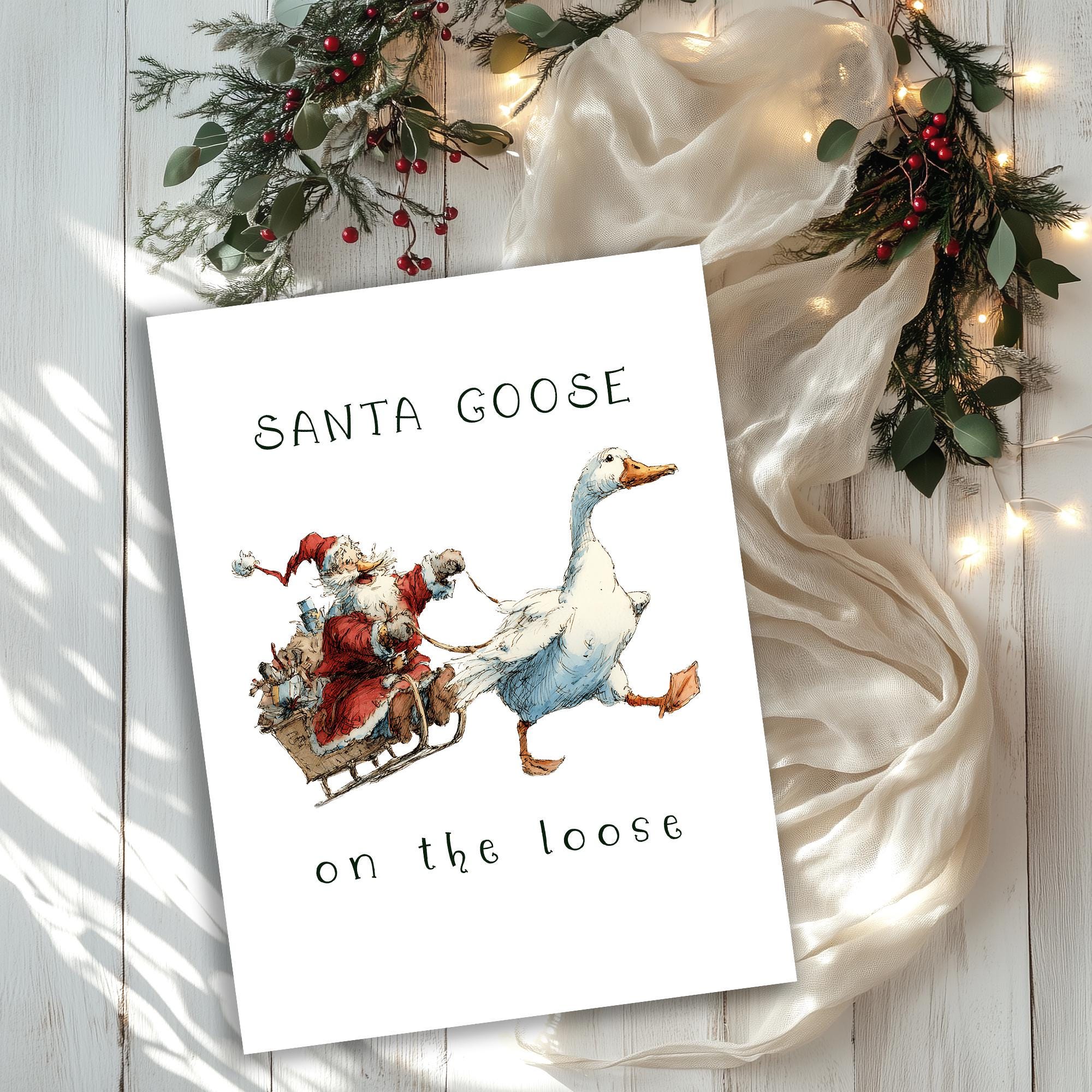 Goosemas Silly Goose Christmas Clipart, Watercolor Goose PNG, Funny ...