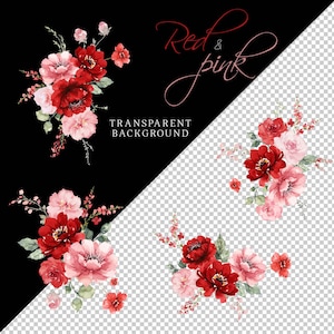 Crimson Floral Clipart Watercolor Red Blush Flowers Clip Art Wedding ...