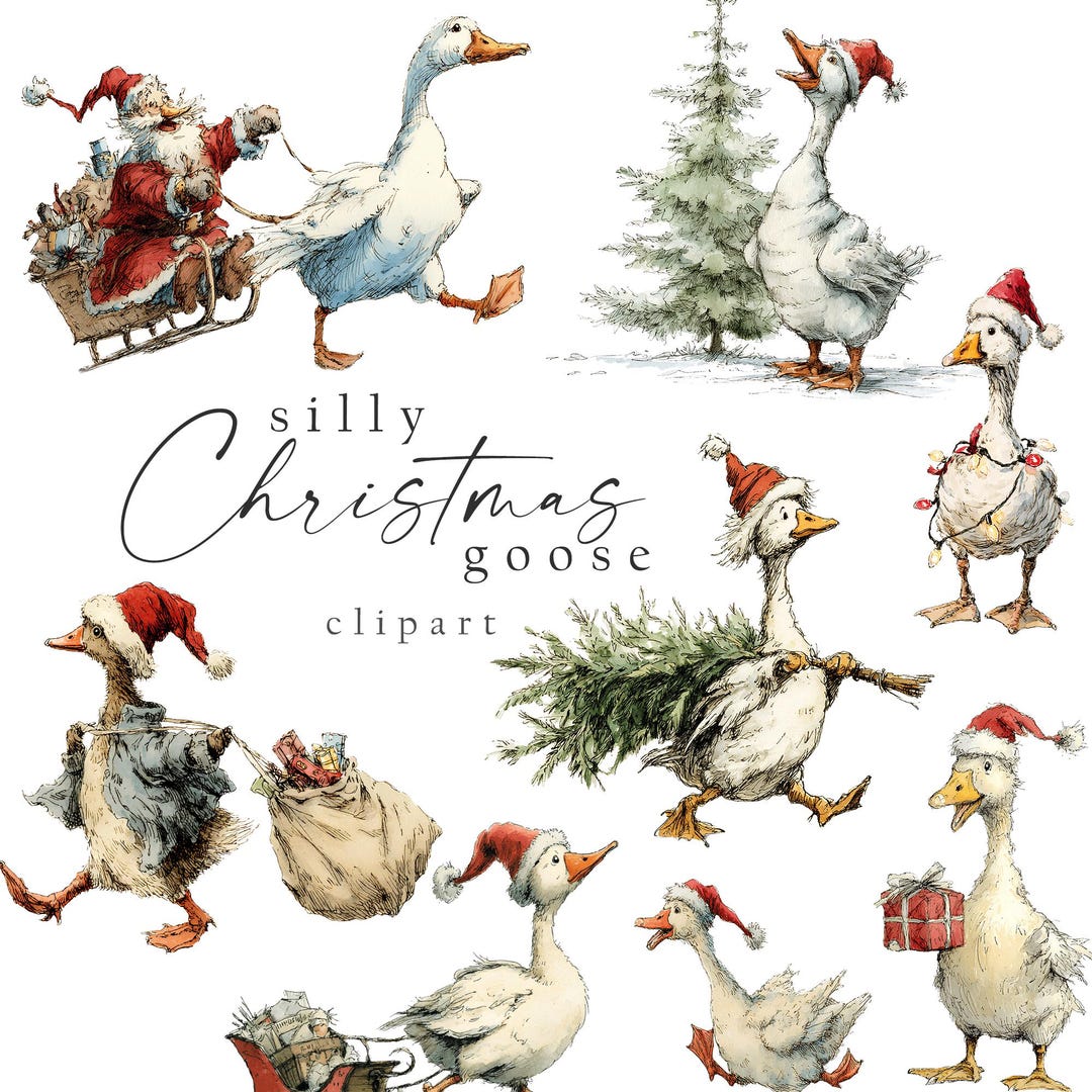 Goosemas Silly Goose Christmas Clipart, Watercolor Goose PNG, Funny ...