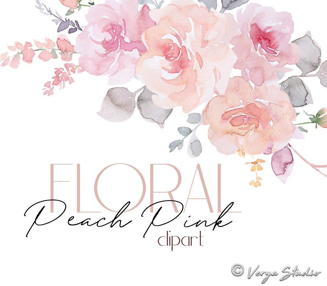 Watercolor Flowers Clipart Peach Pink Floral Clip Art Orange Blush Soft ...