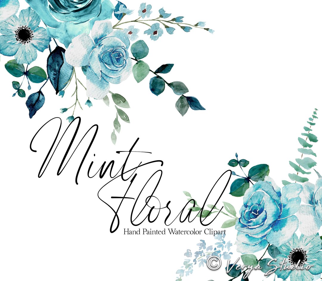 Mint Watercolor Flowers Clipart Floral Clip Art Mint Green Roses ...
