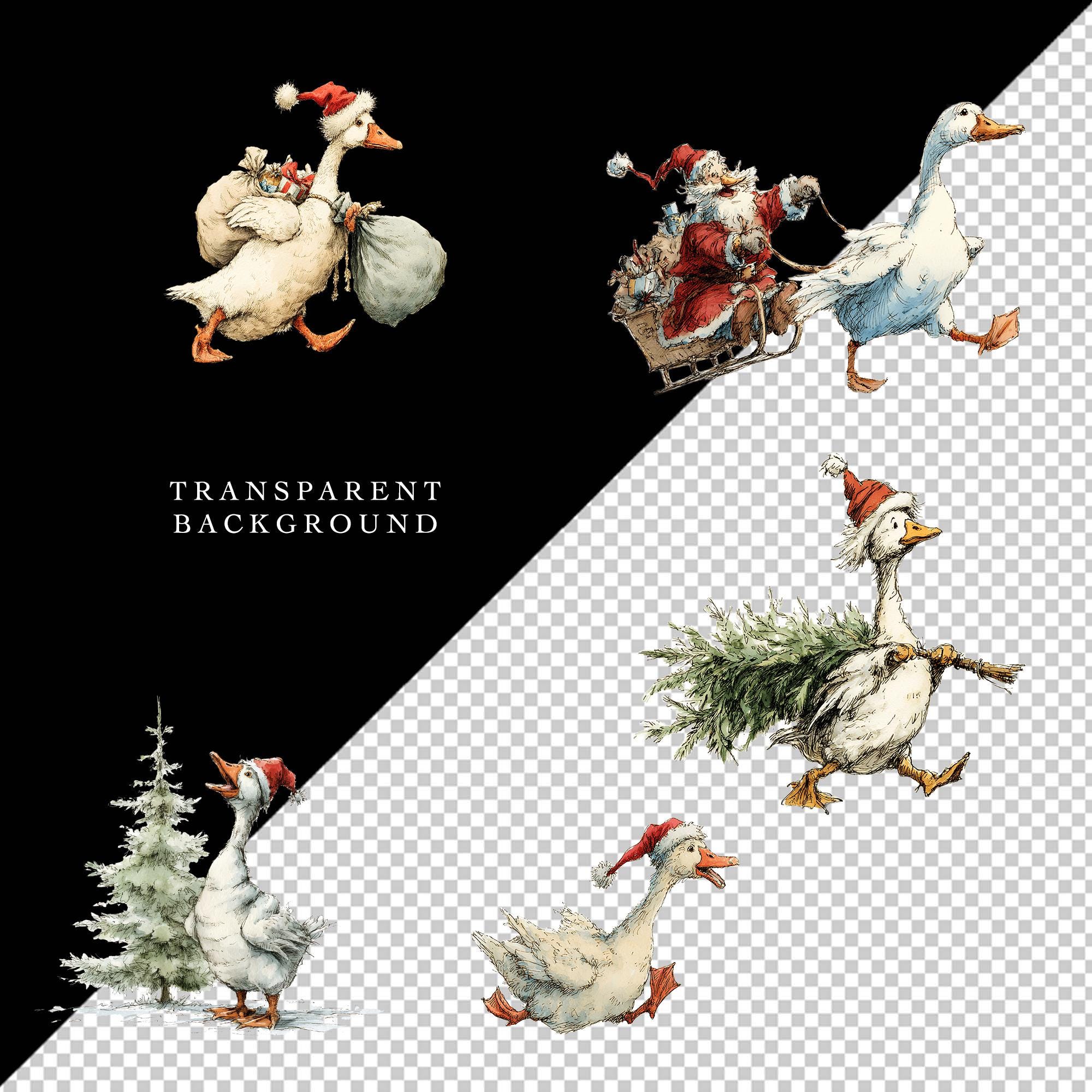 Goosemas Silly Goose Christmas Clipart, Watercolor Goose PNG, Funny ...