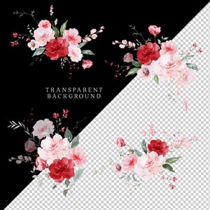 Red Pink Floral Clipart, Watercolor Spring Flowers Clip Art, Blush ...