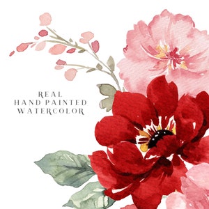 Crimson Floral Clipart Watercolor Red Blush Flowers Clip Art Wedding ...