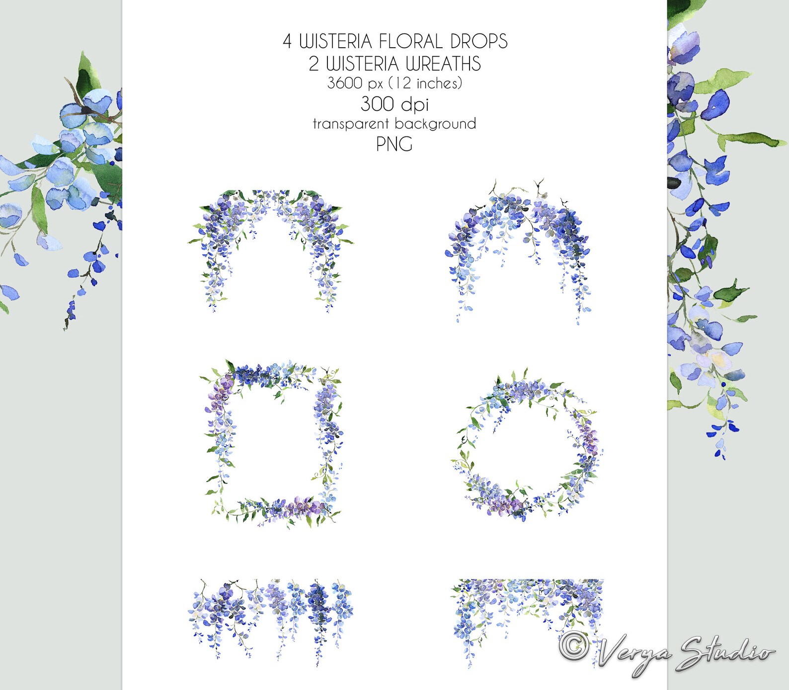 Wisteria Watercolor Floral Clipart Spring Flowers Clip Art - Etsy