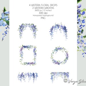 Wisteria Watercolor Floral Clipart Spring Flowers Clip Art Blue Purple ...