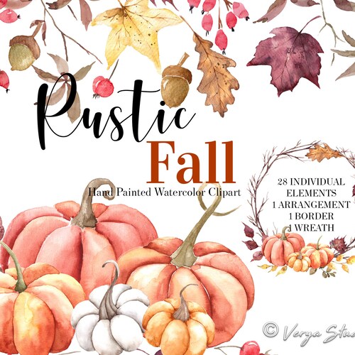 Pastel Fall Clipart Watercolor Autumn Clip Art Light Pink Blue - Etsy