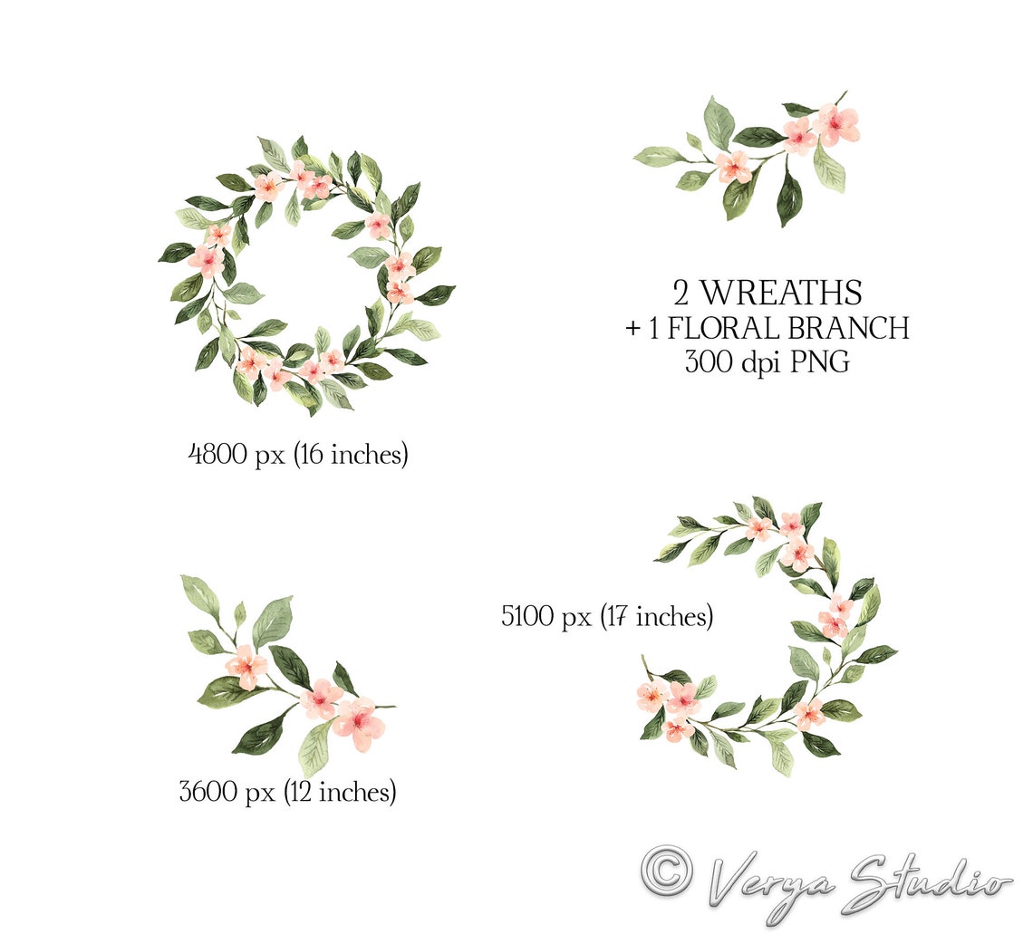Spring Wreath Watercolor Floral Clipart Peach Flowers Cherry | Etsy