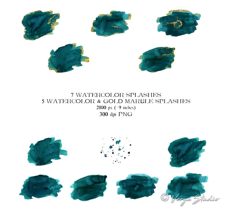 Teal Watercolor Splashes Clipart Green Blue Blobs Splodges - Etsy