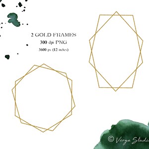 Emerald Green Watercolor Splashes Gold Frames Brushes Clipart Wedding ...