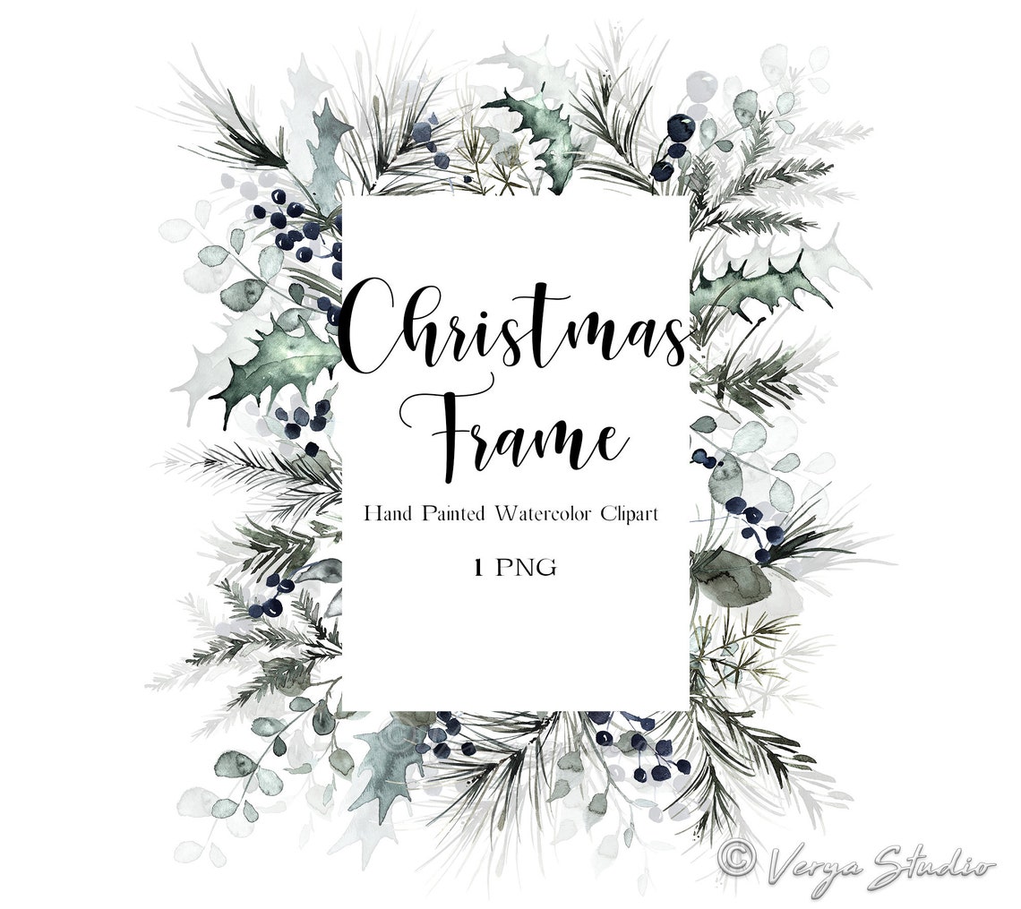 Watercolor Christmas Frame Holiday Clipart Xmas Photo Frame - Etsy