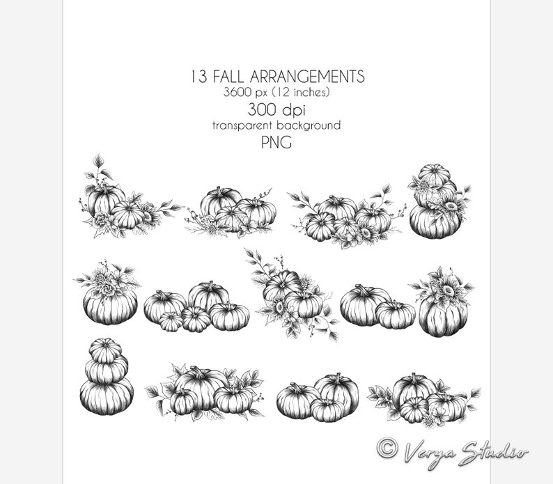 Fall Clip Art Autumn Clipart Pencil Line Art Drawing Arrangements ...