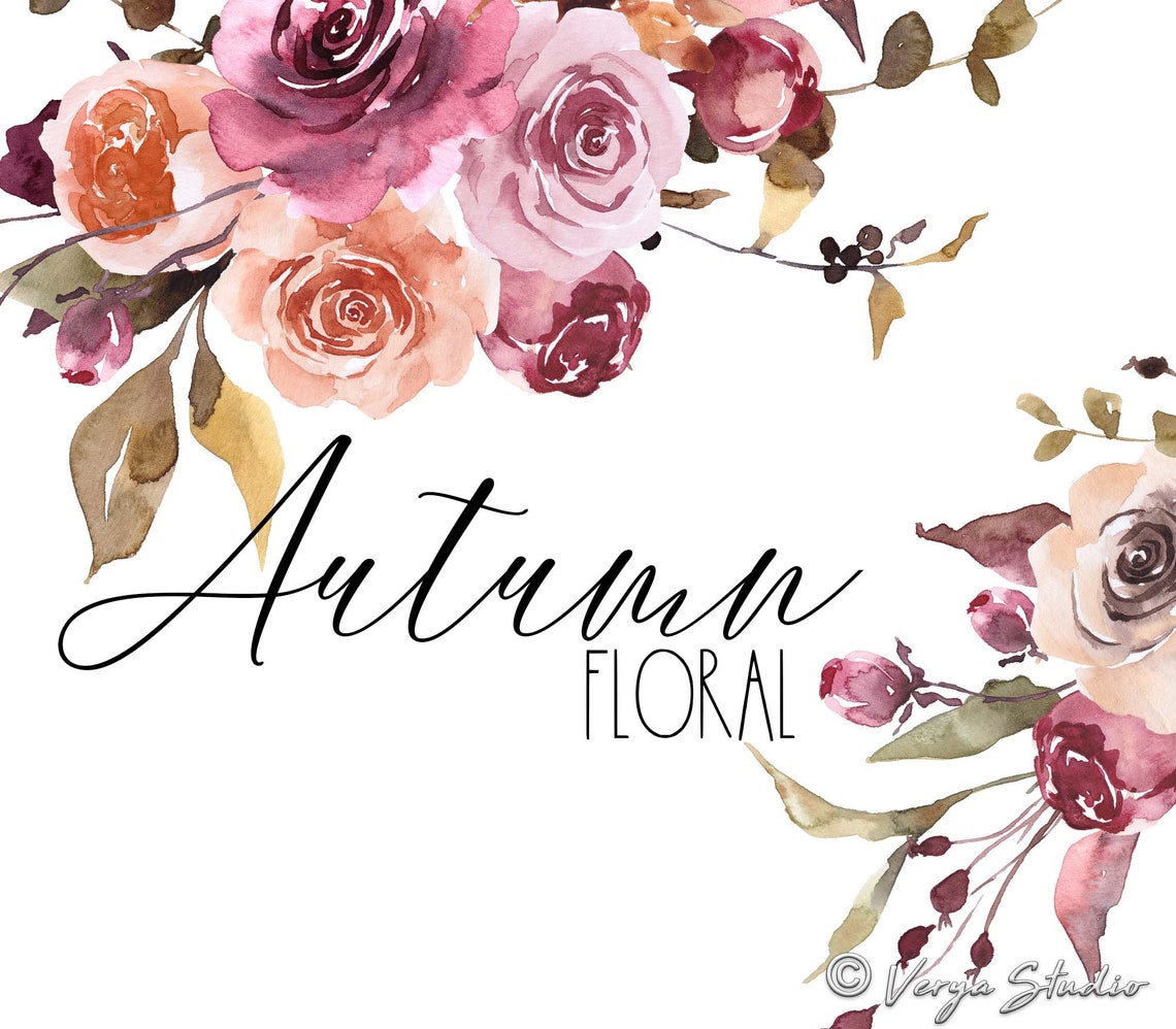 Fall Floral Clipart Watercolor Autumn Clip Art Fall Leaves - Etsy