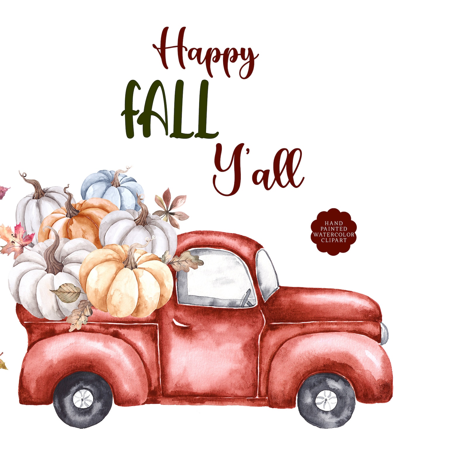 Fall Pumpkins Truck Clipart Watercolor Fall Clip Art Old Red Pickup ...