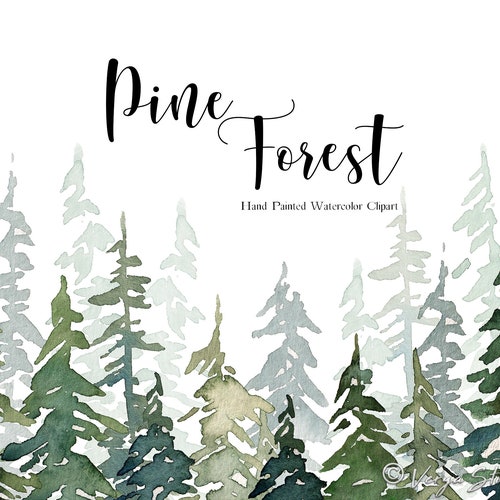 Pine Trees Clipart Watercolor Woodland Clipart Christmas - Etsy