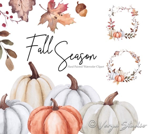 Watercolor Fall Clipart Autumn Clip Art White Beige Orange - Etsy