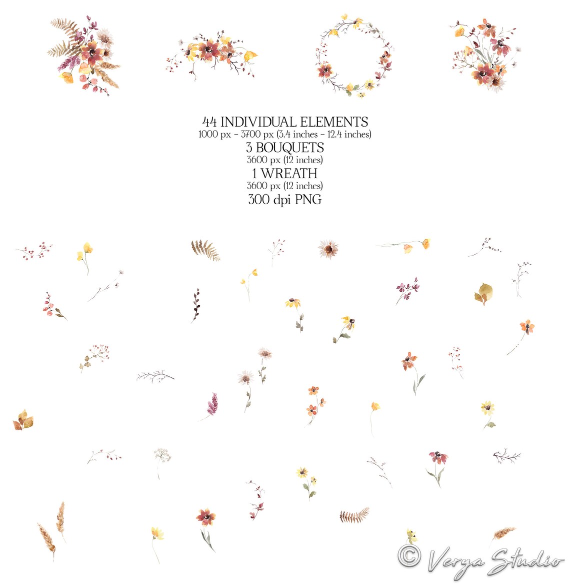 Fall Wildflowers Watercolor Fall Clipart Autumn Clip Art Wild - Etsy