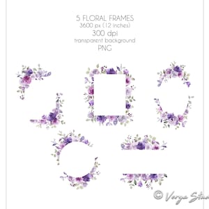 Purple Mauve Watercolor Flowers Clipart Floral Frames Clip Art Lilac ...