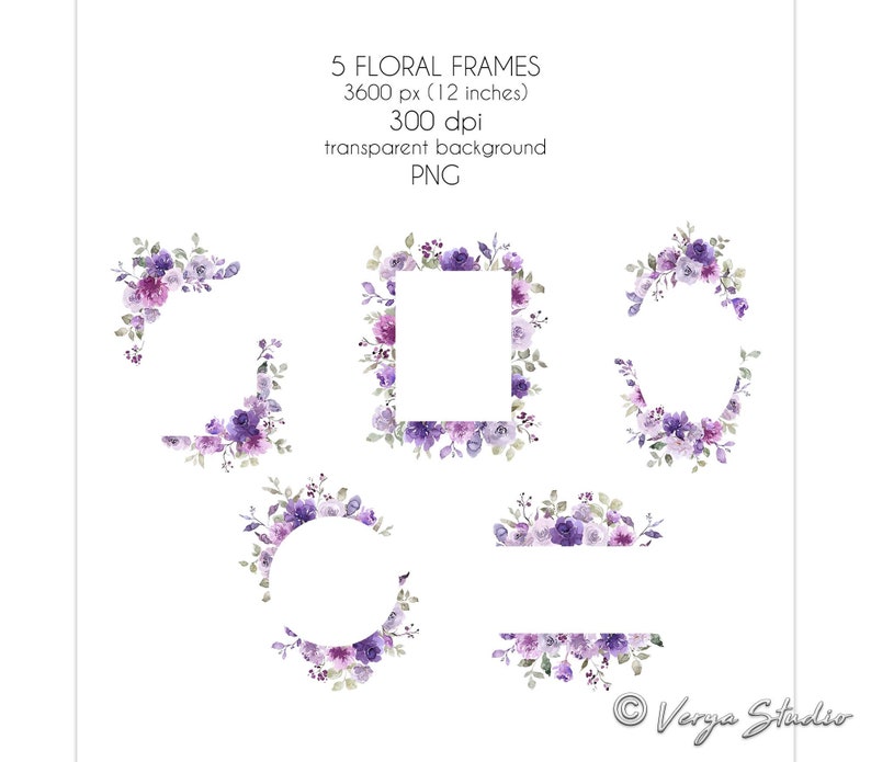 Purple Mauve Watercolor Flowers Clipart Floral Frames Clip Art Lilac ...