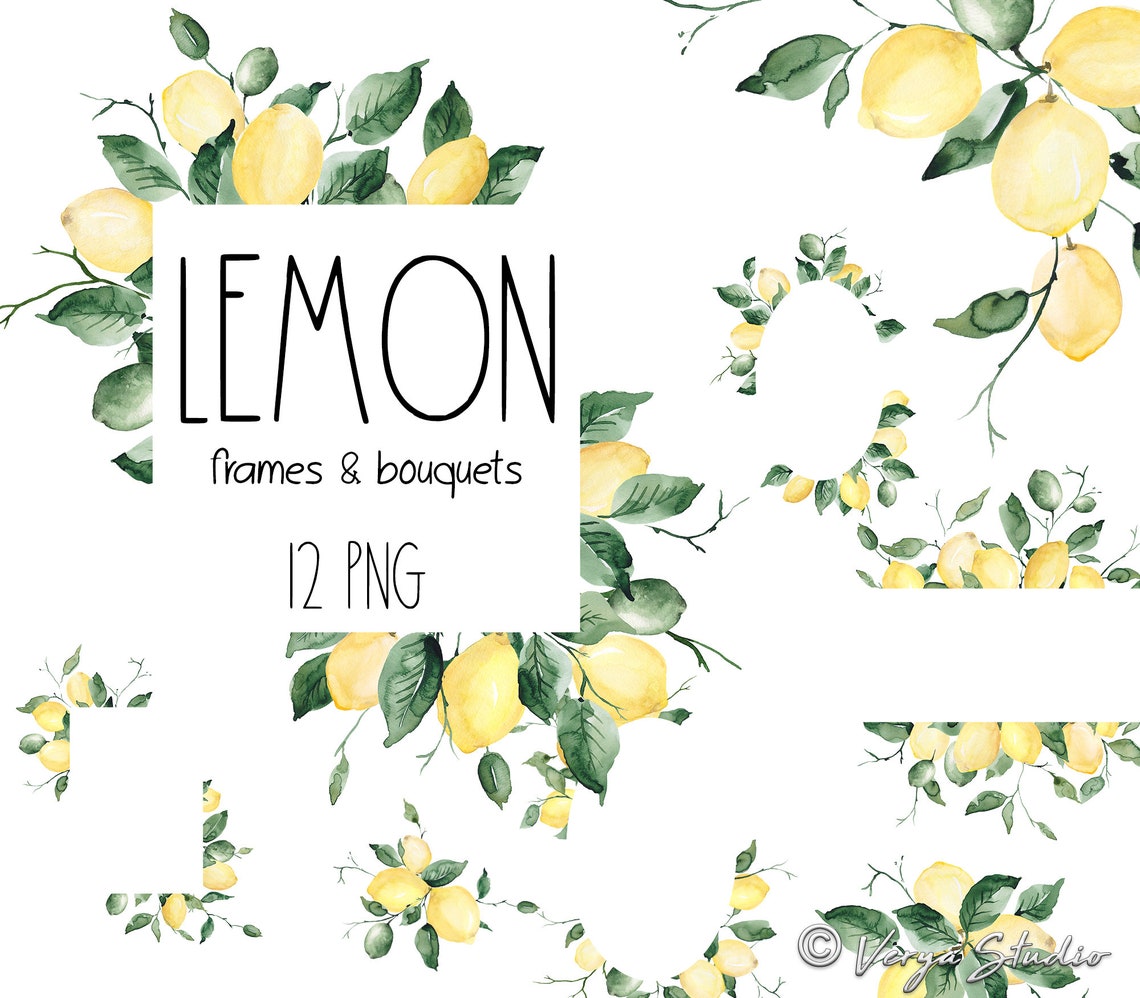 Lemon Clipart Watercolor Lemons Clip Art Summer Citrus Fruit Greenery ...