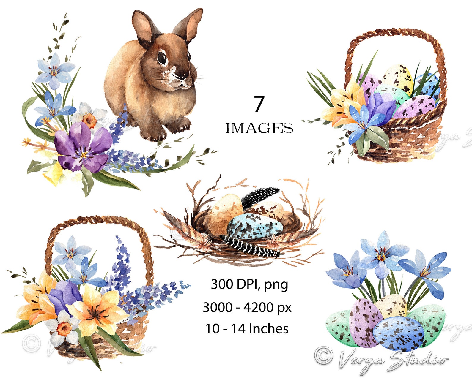 Easter Clipart Watercolor Spring Clip Art Buquets Bunny Rabbit - Etsy