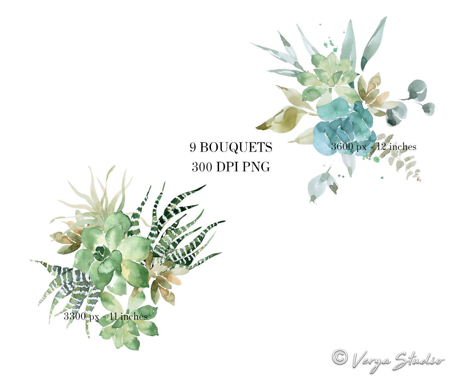 Watercolor Succulent Bouquets Clipart Floral Clip Art Wedding | Etsy