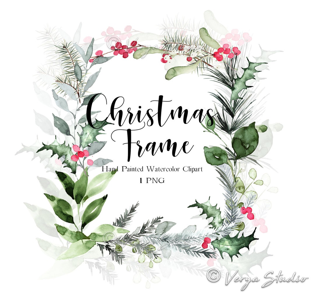 Watercolor Christmas Clipart Christmas Frame Clipart Xmas Wreath Cip ...