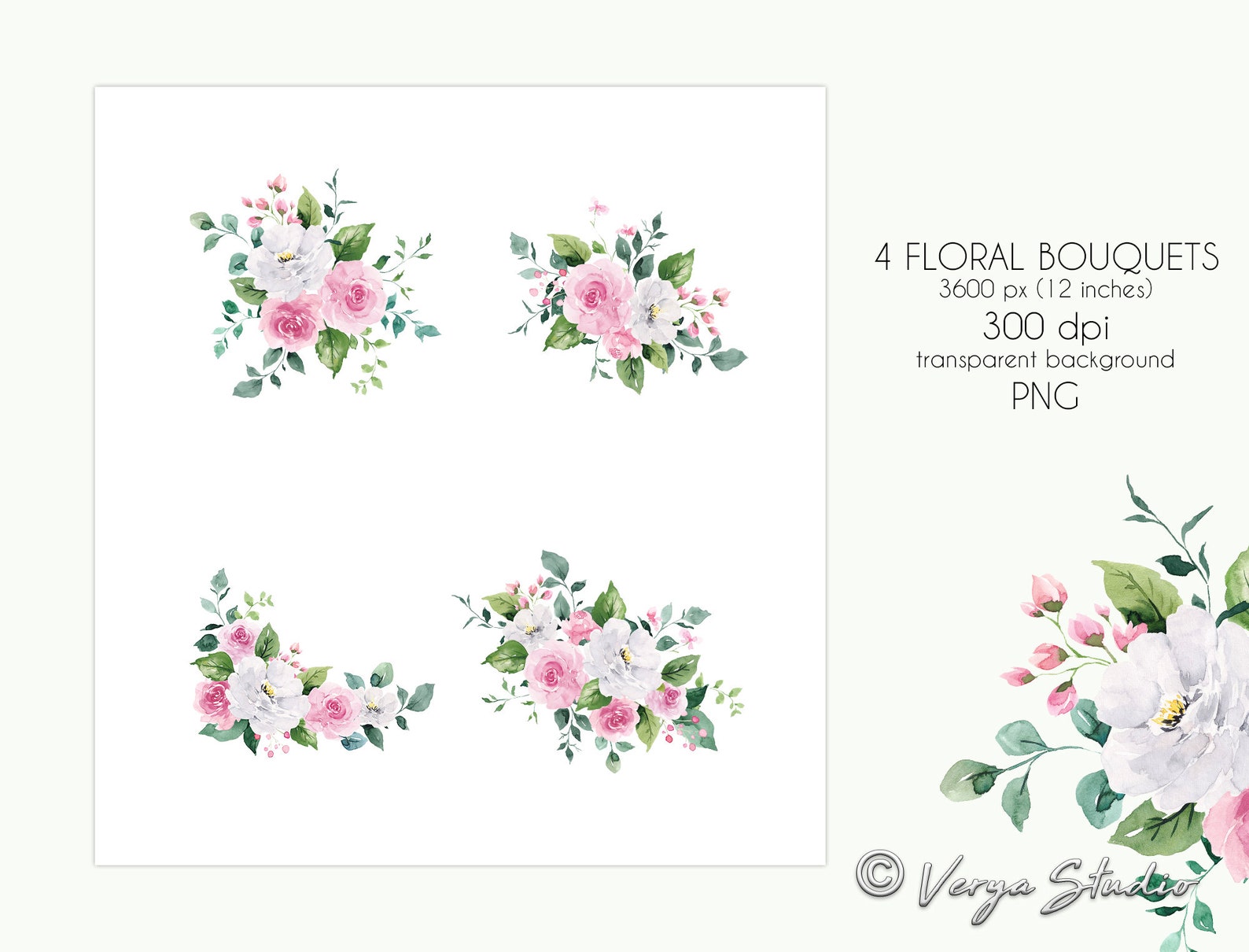 White Pink Watercolor Flowers Clipart Floral Clip Art Blush - Etsy