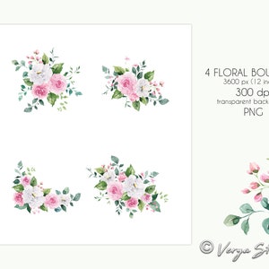 White Pink Watercolor Flowers Clipart Floral Clip Art Blush Dusty Rose ...
