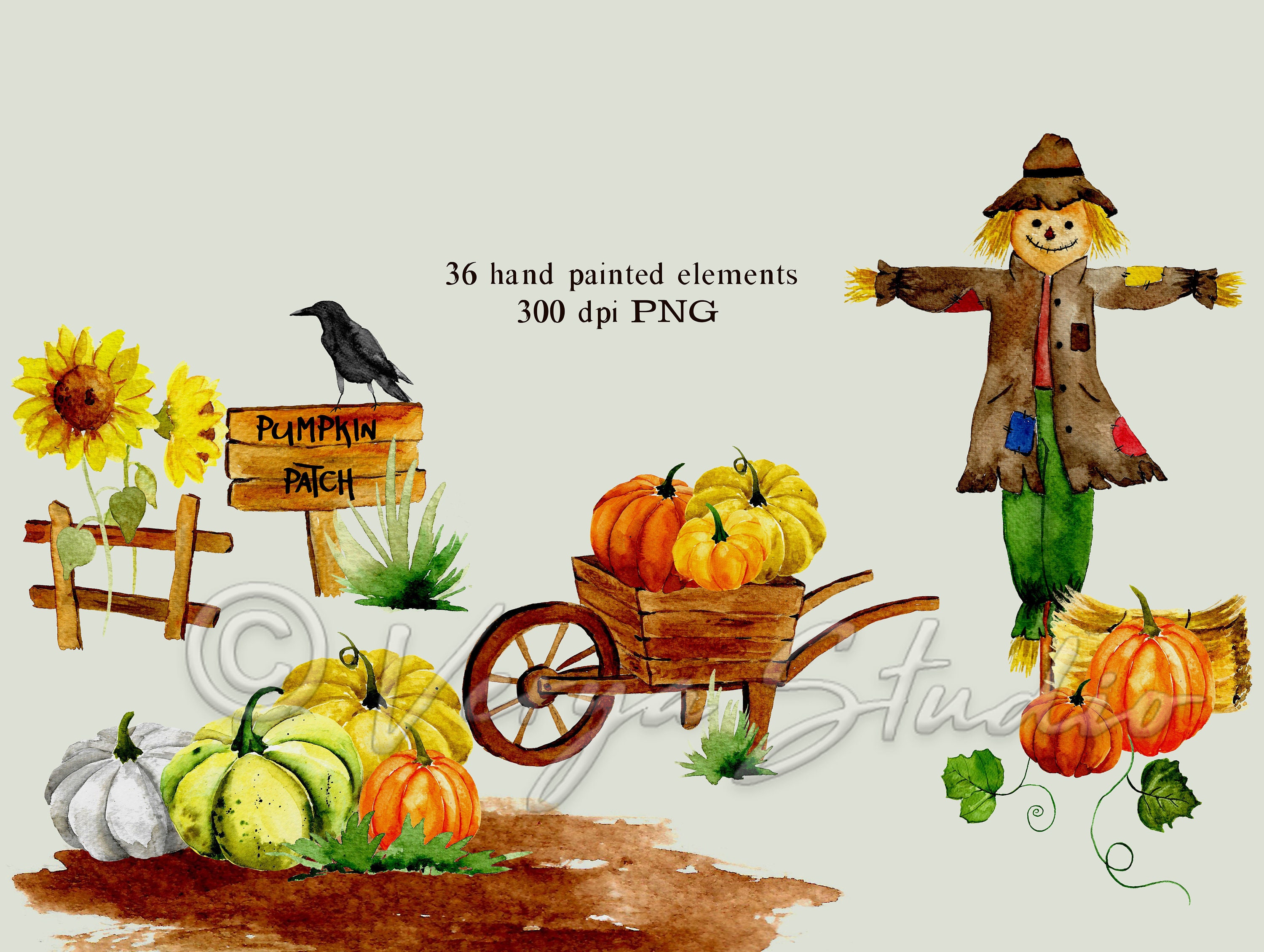 Fall Farm Clipart Watercolor Pumpkin Patch Pumpkins Clip | Etsy