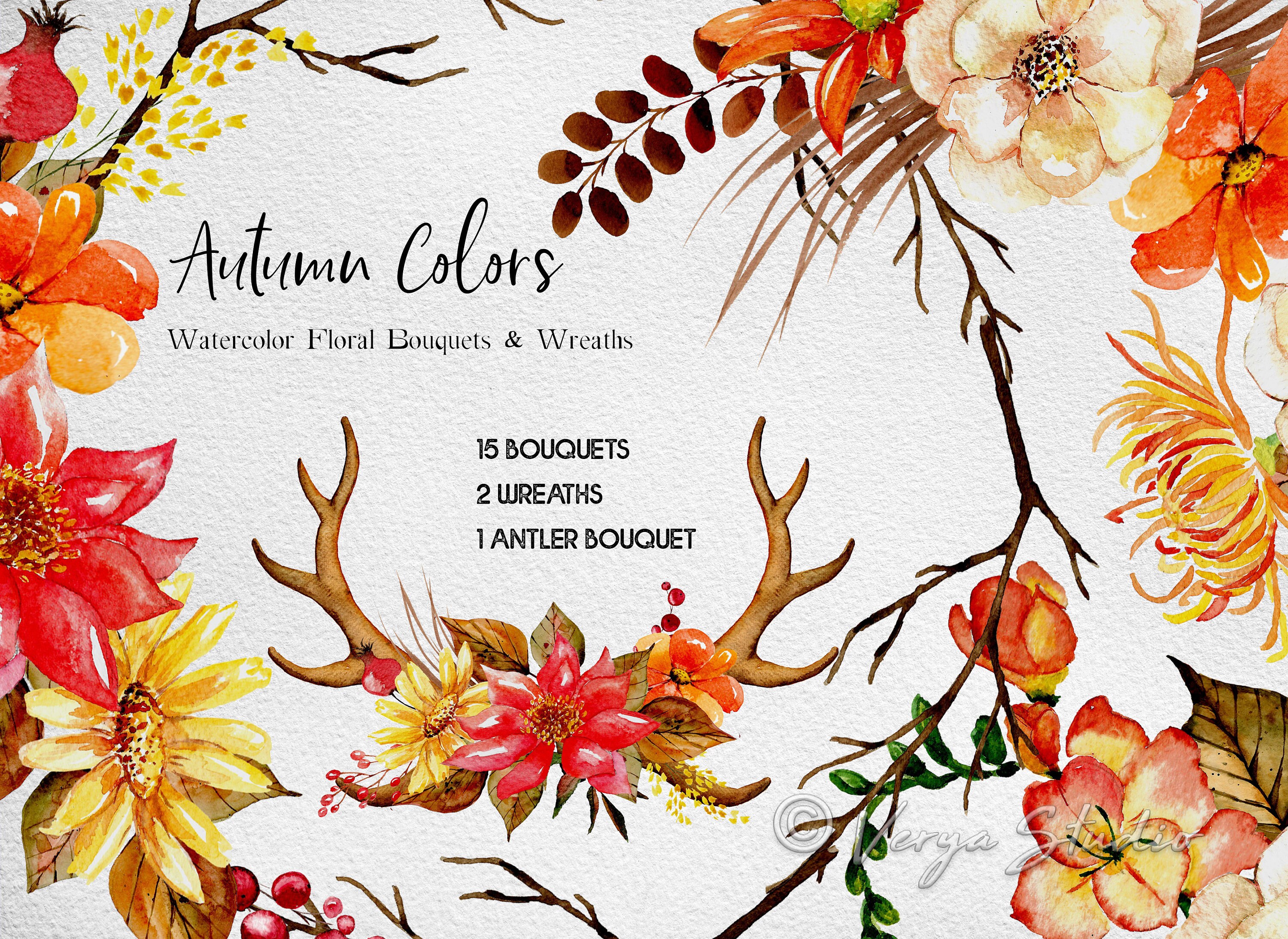 Watercolor Fall Clipart Fall Bouquet Clip Art Fall Wreath | Etsy