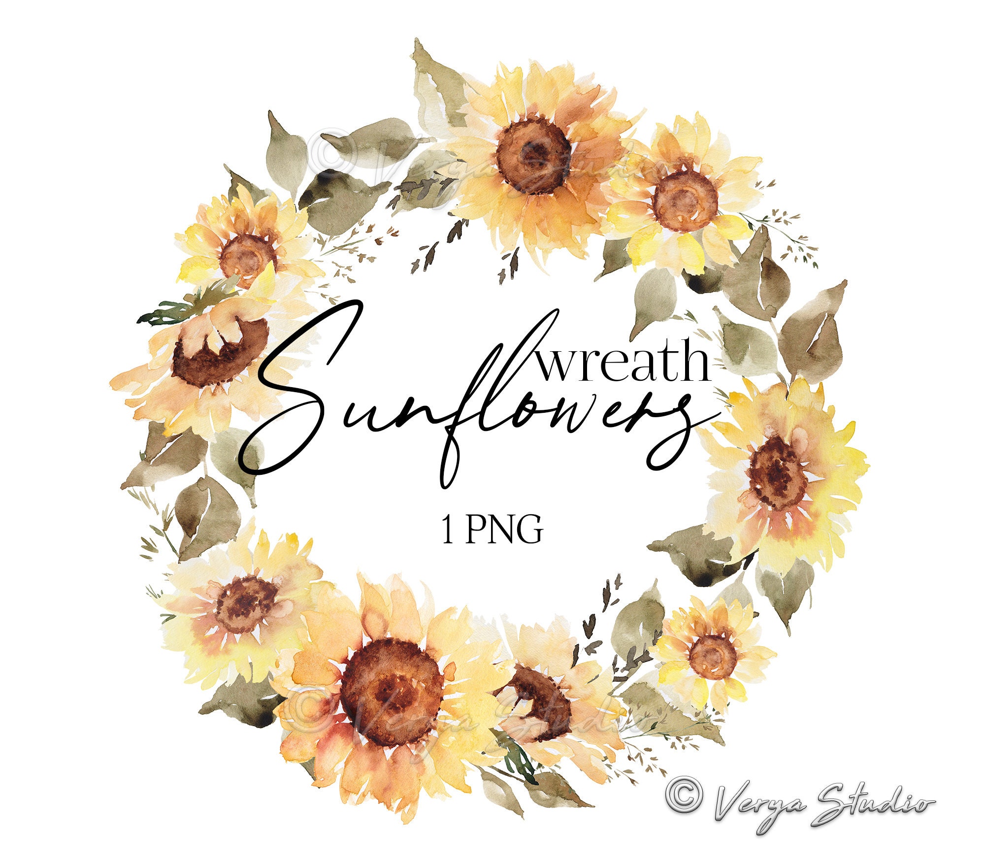 Sunflowers Wreath Watercolor Sunflowers Floral Clipart Fall - Etsy
