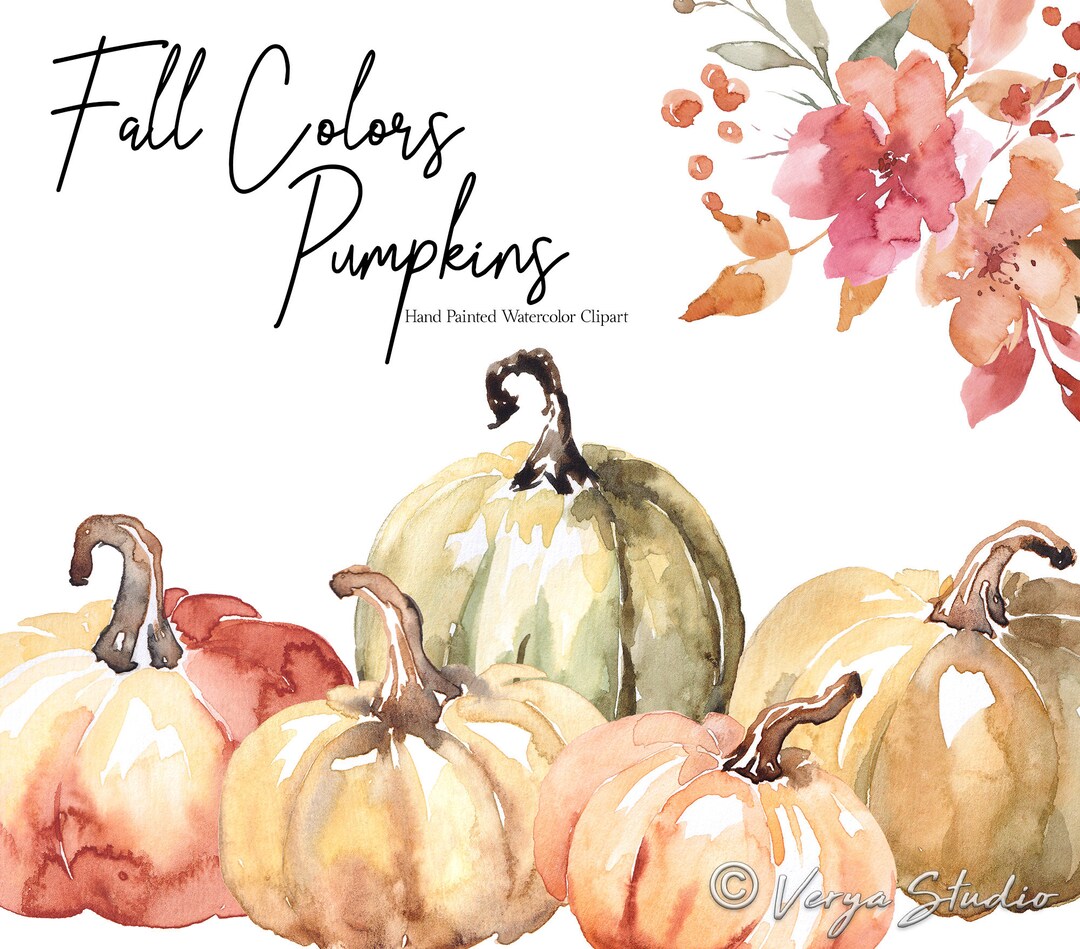 Pumpkins Clipart Watercolor Fall Clip Art Autumn Clipart Orange Green ...