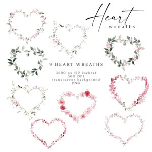 Heart Wreath, Floral Clipart, Floral Valentines Botanical Frame ...