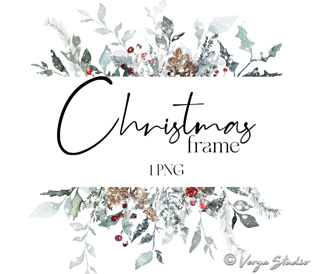 Christmas Greenery Frame Clipart Watercolor Winter Clip Art Xmas ...