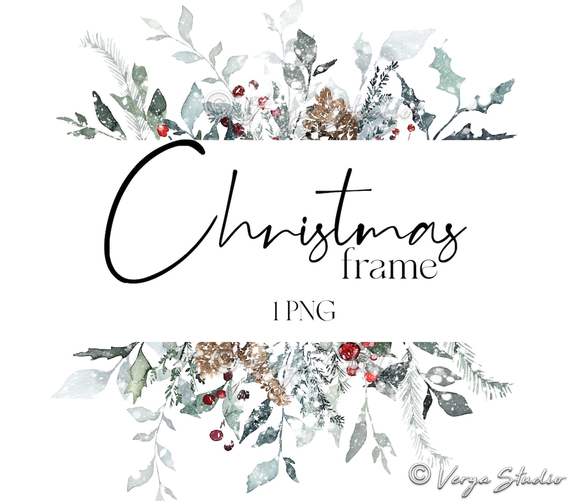 Christmas Greenery Frame Clipart Watercolor Winter Clip Art Xmas ...