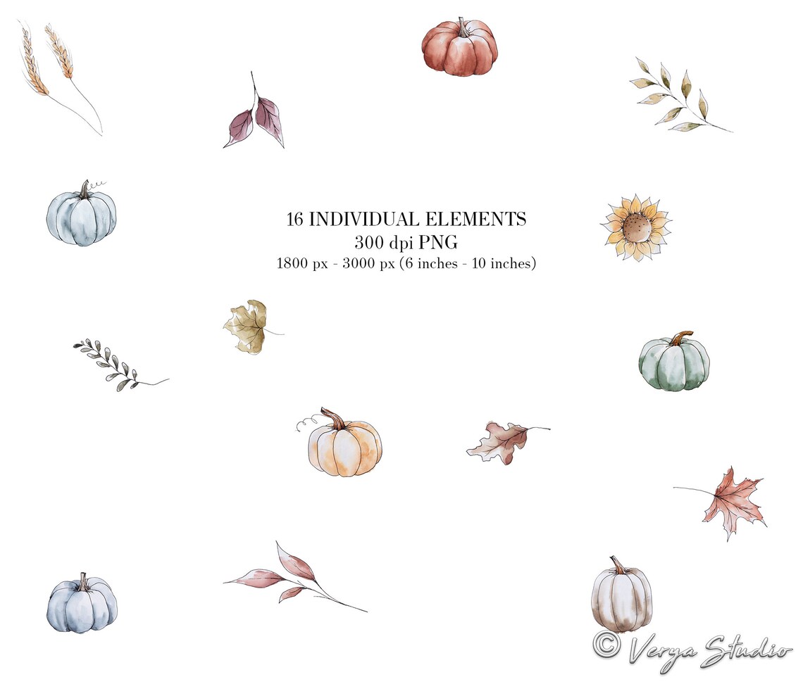 Pastel Pumpkin Fall Clipart Watercolor Autumn Clipart - Etsy