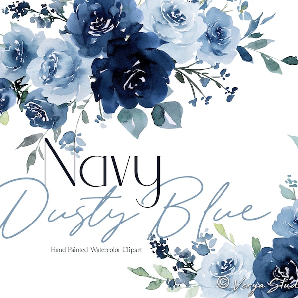 Navy Dusty Blue Flower - Etsy UK