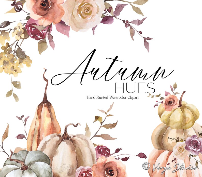 Fall Clipart Watercolor Pumpkins Clip Art Autumn Colors Leaves - Etsy