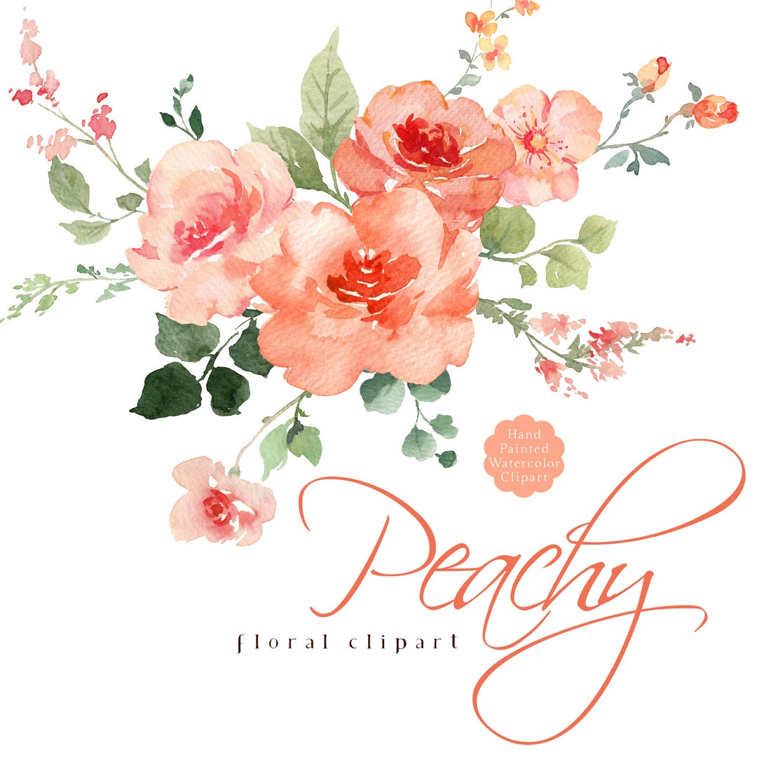 Peachy Floral Clipart Watercolor Peach Orange Flowers Clip Art Coral ...