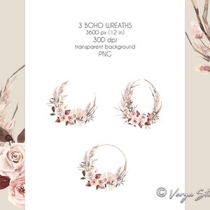 Watercolor Bohemian Floral Clipart Boho Frames Wreaths Gold Frame Dried ...