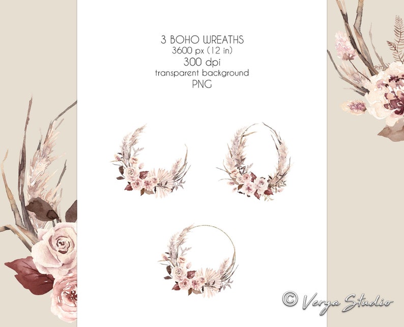 Watercolor Bohemian Floral Clipart Boho Frames Wreaths Gold - Etsy
