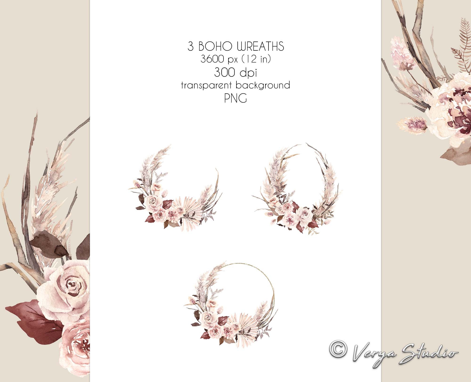 Watercolor Bohemian Floral Clipart Boho Frames Wreaths Gold - Etsy Canada