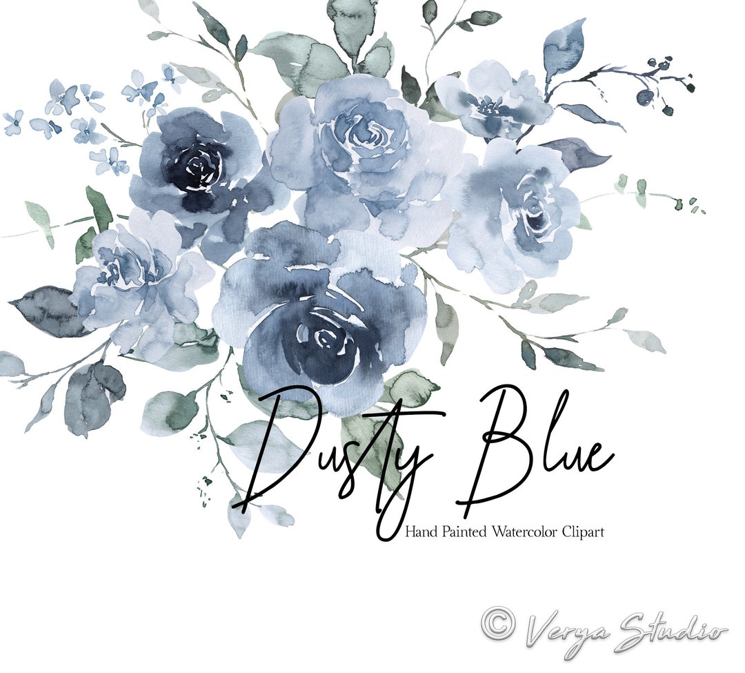 Dusty Blue Watercolor Floral Clipart Flowers Clip Art Antique Blue ...