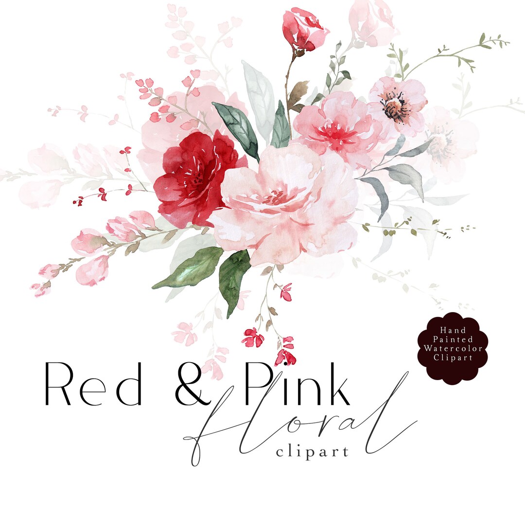 Red Pink Floral Clipart, Watercolor Spring Flowers Clip Art, Blush ...