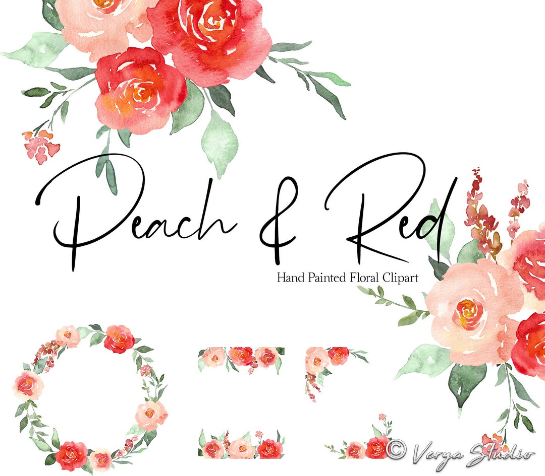 Peach Orange Floral Clipart Watercolor Spring Flowers Clip Art Bright ...