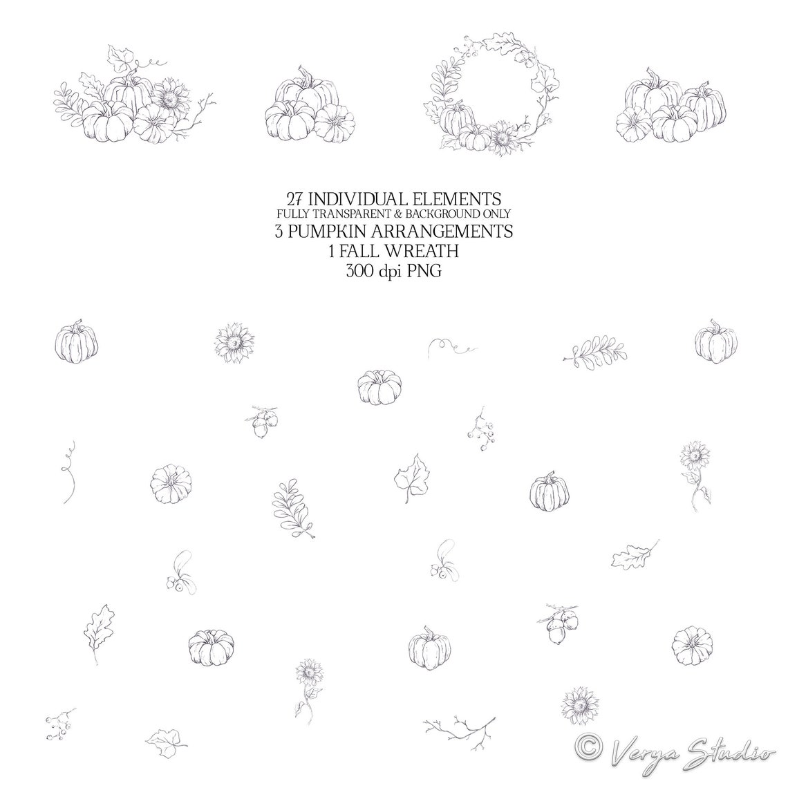 Fall Clipart Autumn Clip Art Hand Drawn Line Art Fall - Etsy