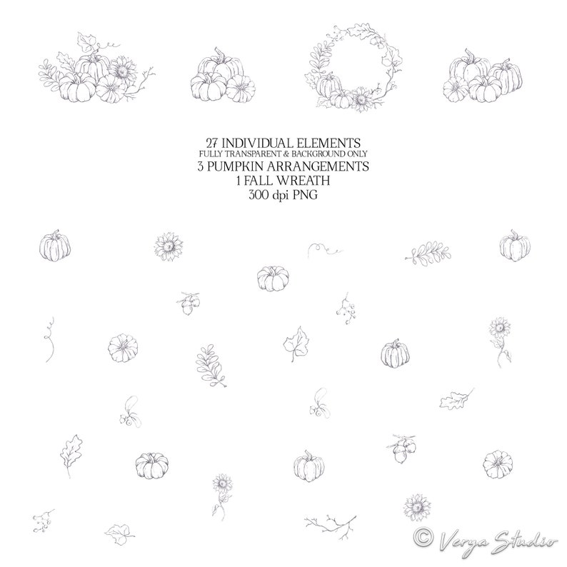 Fall Clipart Autumn Clip Art Hand Drawn Line Art Fall Illustrations ...