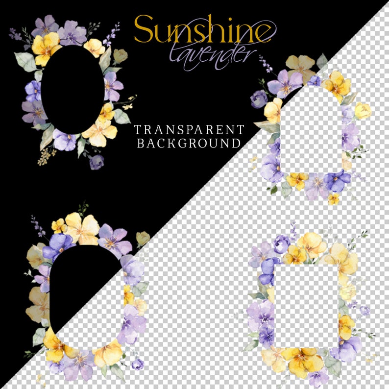 Sunshine Lavender Yellow Floral Clipart Watercolor Flowers Frames Clip ...