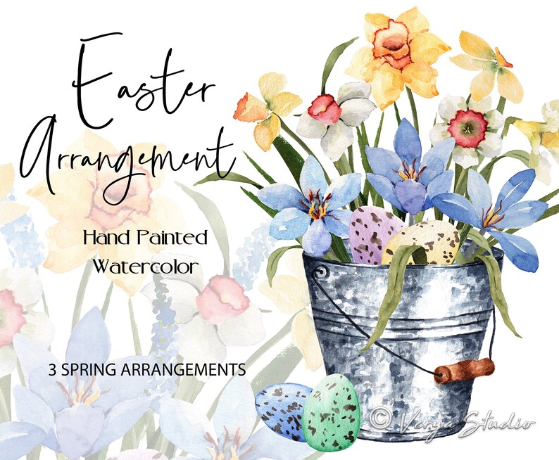 Spring Easter Watercolor Floral Clipart Floral Egg Crocus - Etsy
